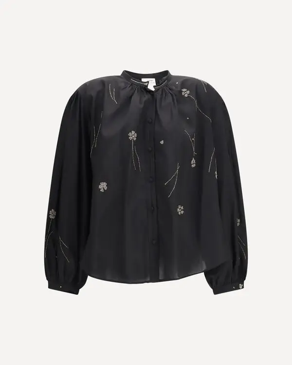 FORTE_FORTE Fleurs D'orient Embroidered Voile Bohemian Shirt - Black