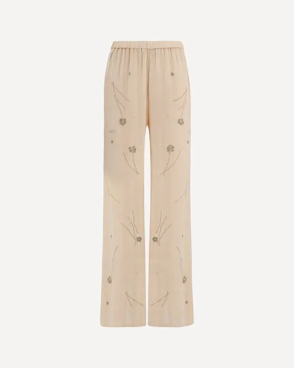 FORTE_FORTE Fleurs D'orient Embroidered Crushed Velvet Trousers