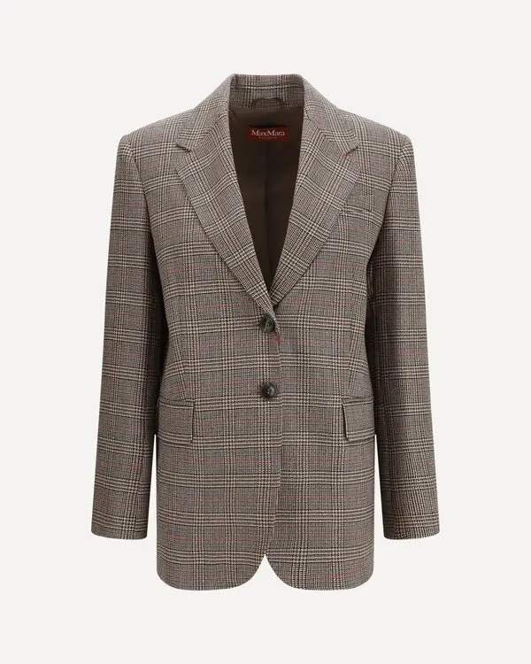 Max Mara Checked Pattern Wool Blazer - Brown
