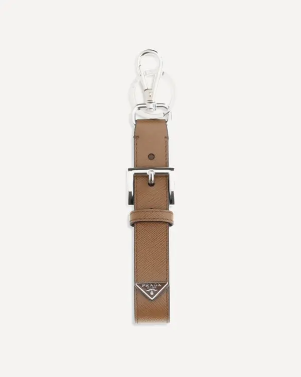 Prada Saffiano Leather Keyring With Triangle Logo - Brown