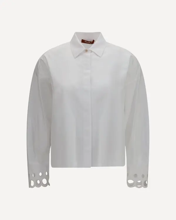 Max Mara Cotton Poplin Shirt With Scalloped Cuffs - White