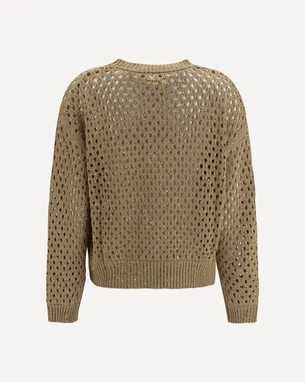 Max Mara Open Knit Cotton Sweater With Sequins Feale