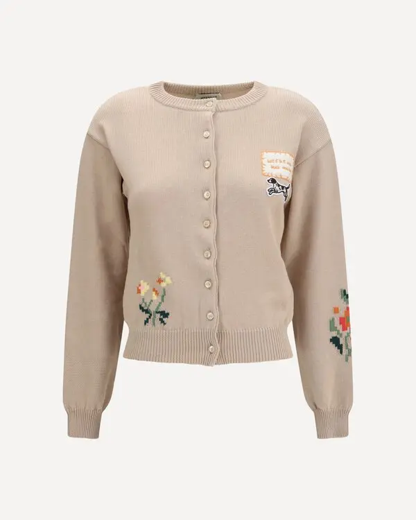 Max Mara Cotton Knit Intarsia Cardigan - Beige