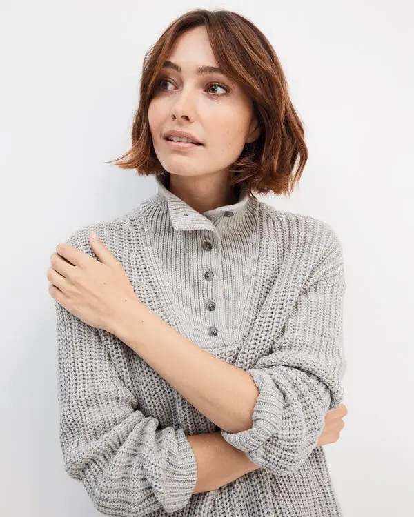 HAVEN WELL WITHIN Button-up Mock Neck Sweater