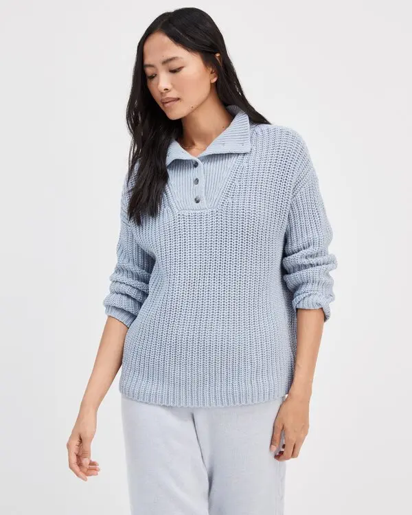 HAVEN WELL WITHIN Button-up Mock Neck Sweater