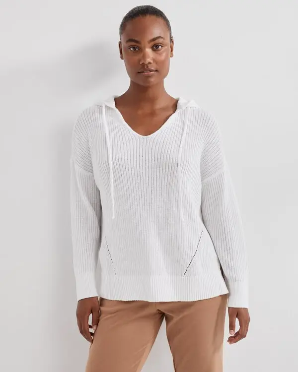 HAVEN WELL WITHIN Linen Cotton Ribbed Hoodie - White