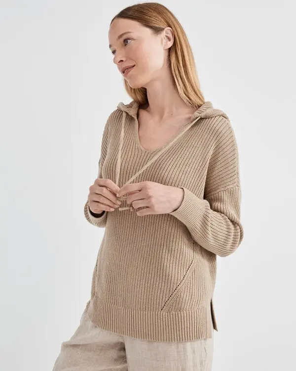HAVEN WELL WITHIN Linen Cotton Ribbed Hoodie