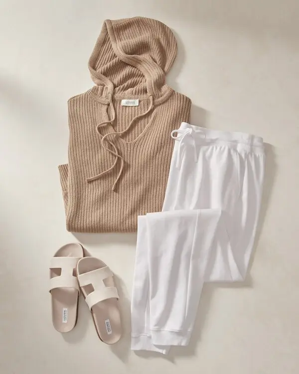 HAVEN WELL WITHIN Linen Cotton Ribbed Hoodie