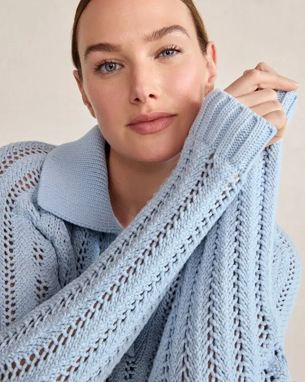 HAVEN WELL WITHIN Open Stitch Johnny Collar Sweater - Ivory