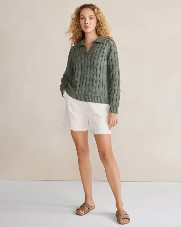 HAVEN WELL WITHIN Open Stitch Johnny Collar Sweater - Ivory