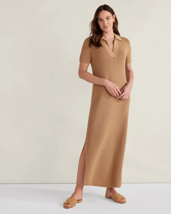 HAVEN WELL WITHIN Organic Cotton Rib Knit Johnny Collar Dress - Anise