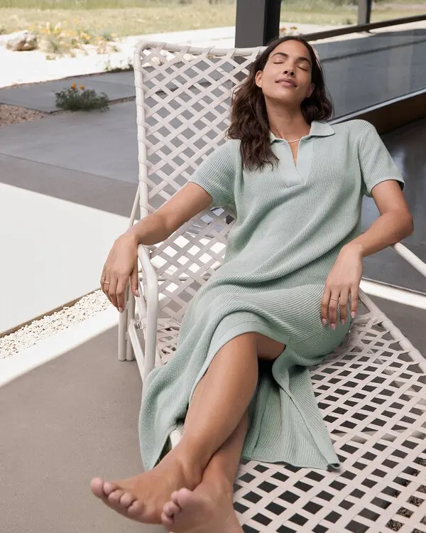 HAVEN WELL WITHIN Organic Cotton Rib Knit Johnny Collar Dress