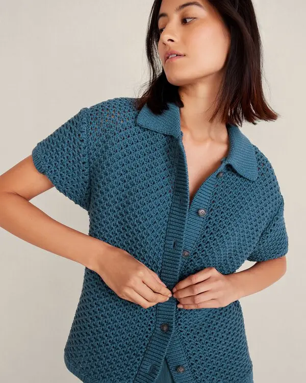 HAVEN WELL WITHIN Organic Cotton Knot Stitch Cardigan - Neptune