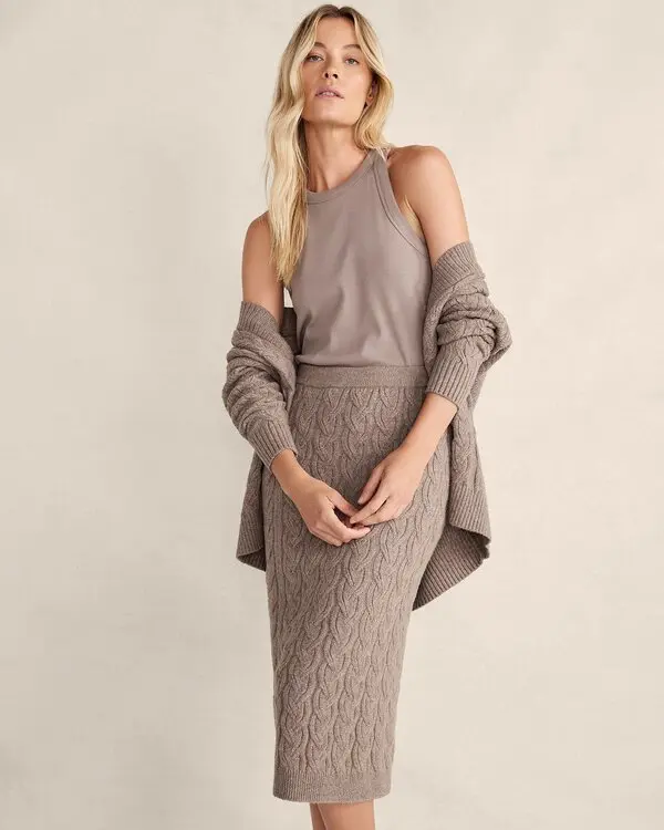 HAVEN WELL WITHIN Organic Cotton Blend Cable Knit Midi Skirt - Basalt Heather