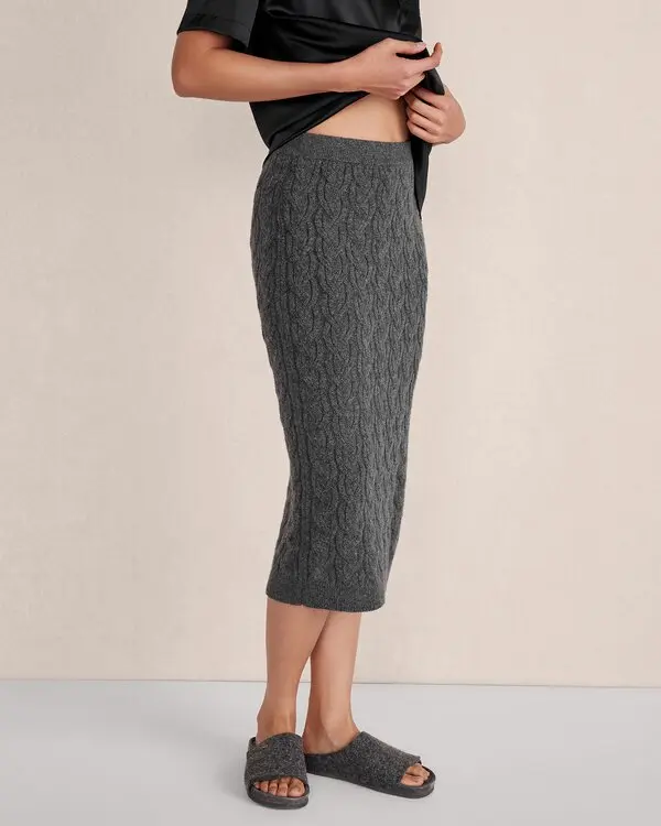 HAVEN WELL WITHIN Organic Cotton Blend Cable Knit Midi Skirt - Basalt Heather