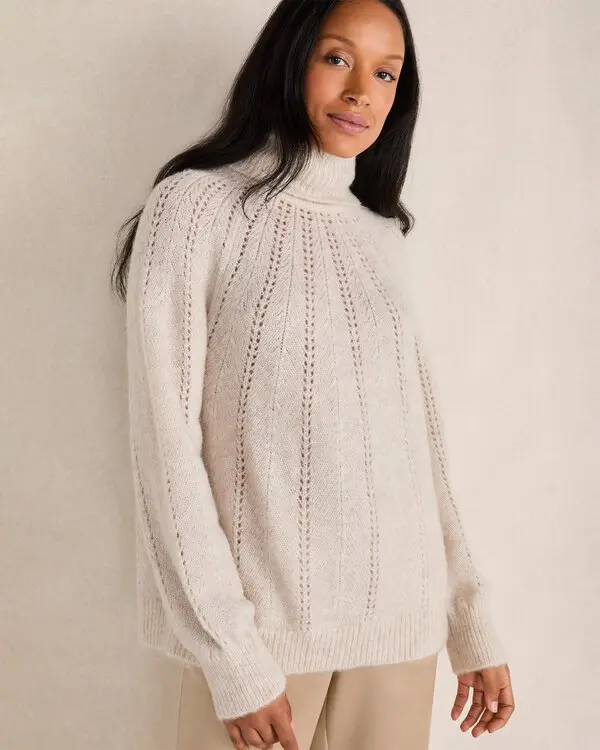 HAVEN WELL WITHIN Lofty Knit Pointelle Turtleneck Sweater - Lt Angora Heather