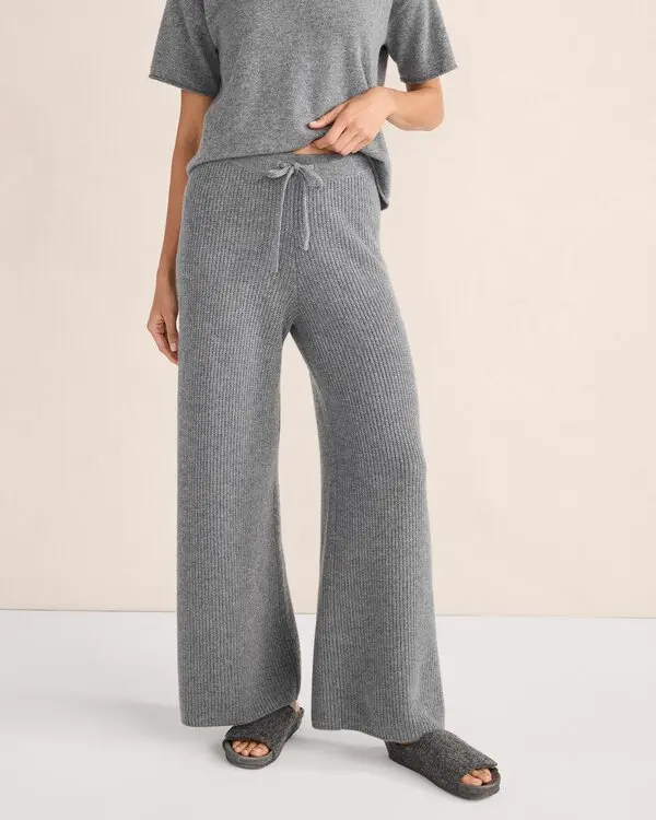 HAVEN WELL WITHIN Cashmere Rib Knit Wide Leg Pants - Ash Heather