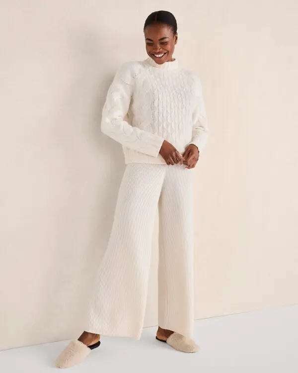 HAVEN WELL WITHIN Cashmere Honeycomb Cable Mockneck Sweater - Neptune