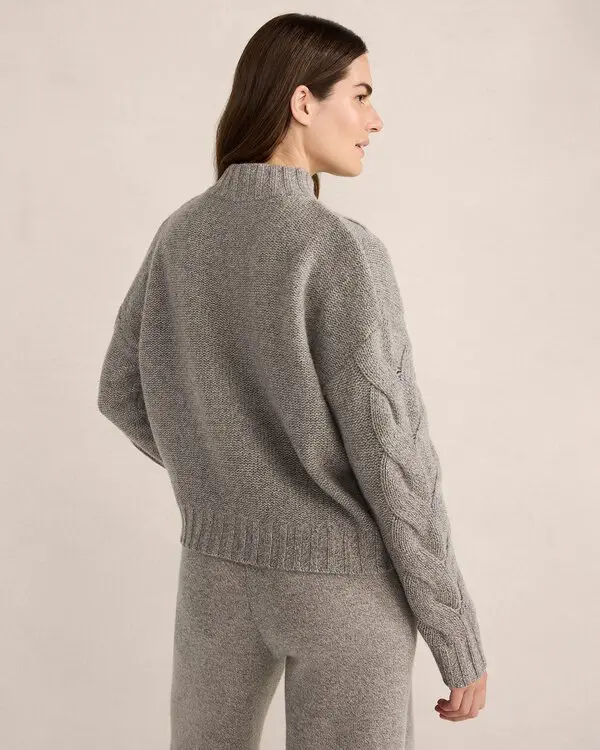 HAVEN WELL WITHIN Cashmere Honeycomb Cable Mockneck Sweater - Neptune