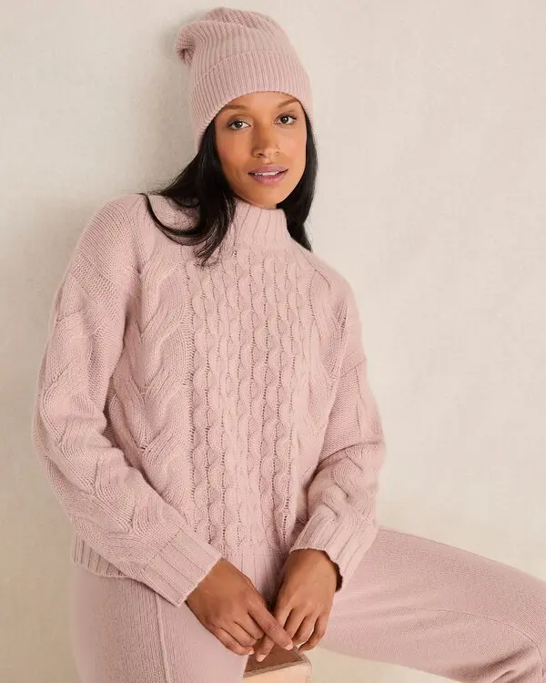 HAVEN WELL WITHIN Cashmere Honeycomb Cable Mockneck Sweater - Neptune