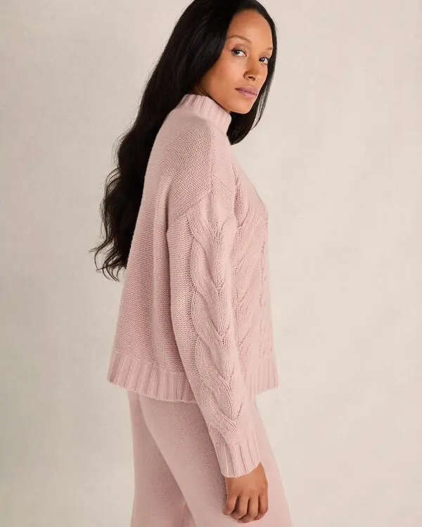 HAVEN WELL WITHIN Cashmere Honeycomb Cable Mockneck Sweater - Neptune