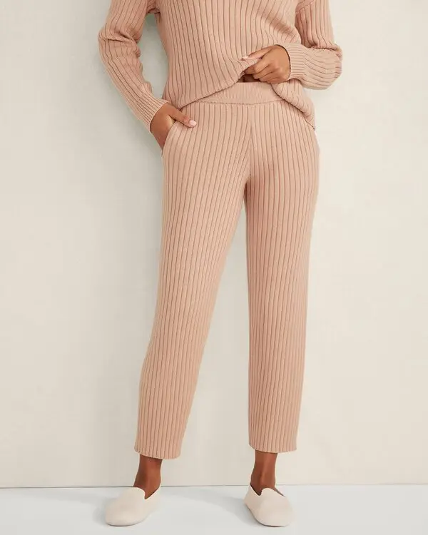 HAVEN WELL WITHIN Cotton Cashmere Rib-knit Cropped Pants - Adobe