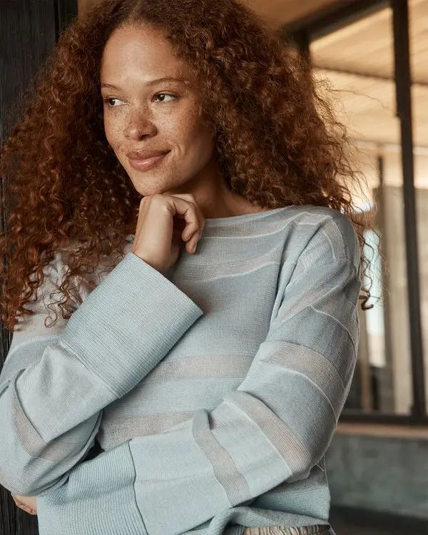 HAVEN WELL WITHIN Organic Cotton Sheer Stripe Bateau Neck Sweater