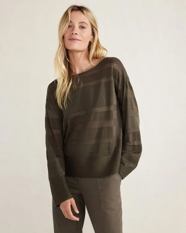 HAVEN WELL WITHIN Organic Cotton Sheer Stripe Bateau Neck Sweater