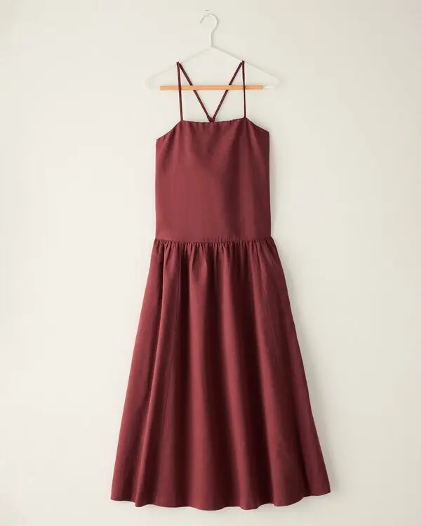 HAVEN WELL WITHIN Organic Cotton Linen Drop Waist Maxi Dress - Garnet