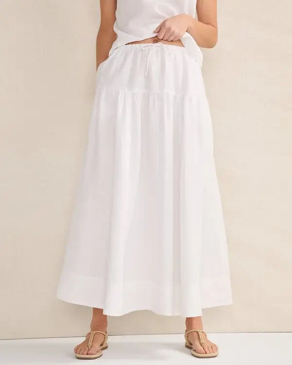 HAVEN WELL WITHIN Linen Tiered Maxi Skirt - White