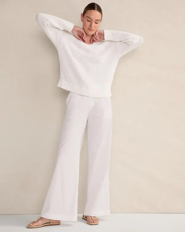 HAVEN WELL WITHIN Organic Cotton Poplin Wide Leg Pants - White