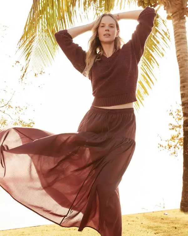 HAVEN WELL WITHIN Cotton Voile Blend Drop Waist Midi Skirt