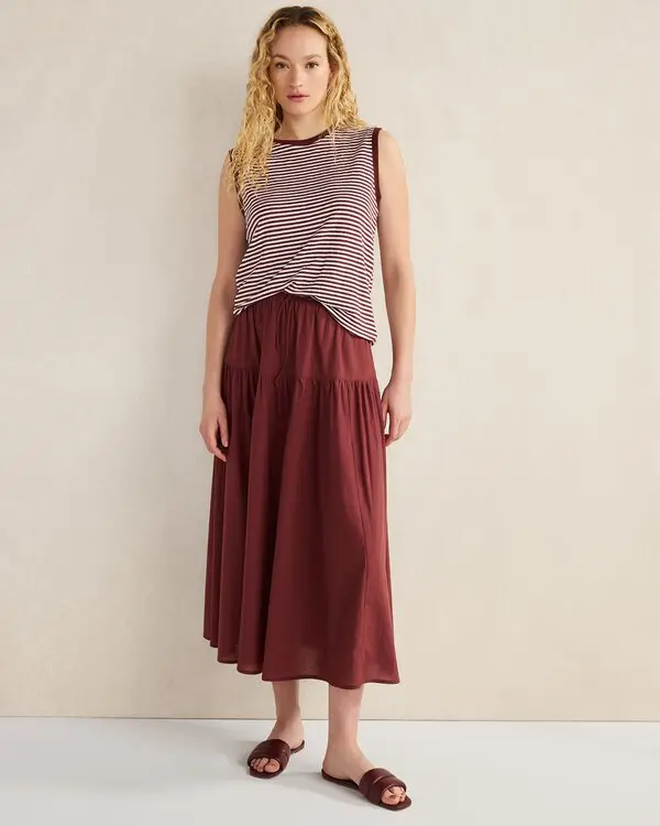 HAVEN WELL WITHIN Cotton Voile Blend Drop Waist Midi Skirt