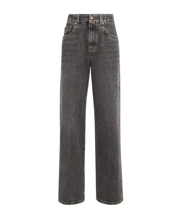 Brunello Cucinelli Contemporary Loose Fit Monili Denim Trousers - Dark Gray