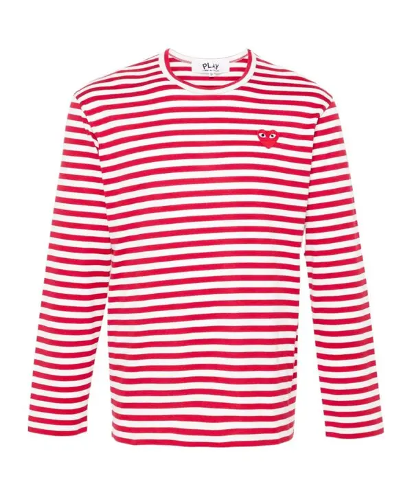 Play Comme Des Garcon Striped Heart Long-sleeved T-shirt - Red