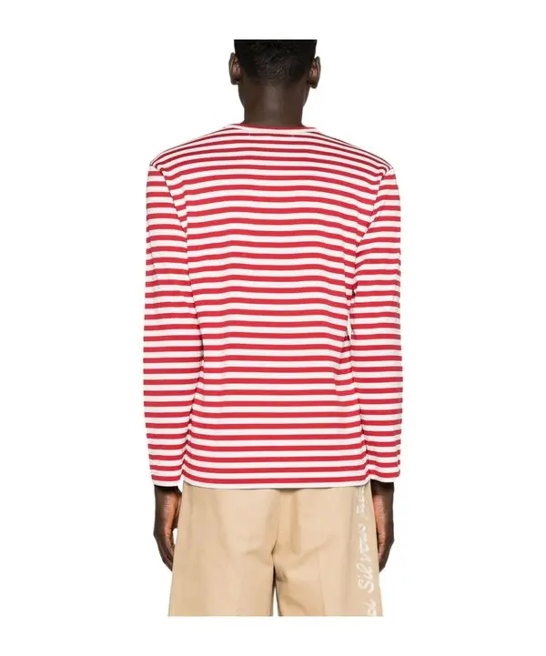 Play Comme Des Garcon Striped Heart Long-sleeved T-shirt - Red