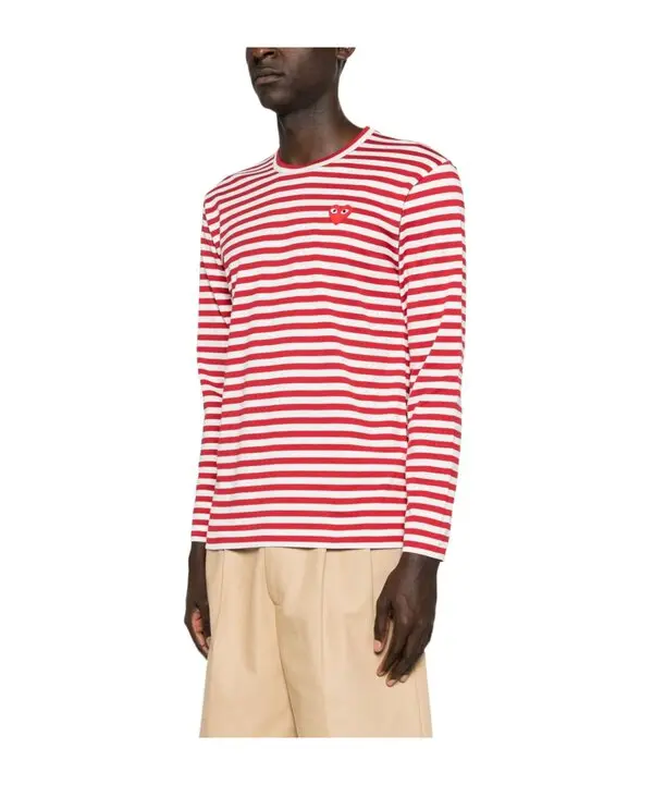 Play Comme Des Garcon Striped Heart Long-sleeved T-shirt - Red