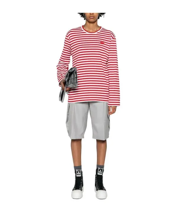 Play Comme Des Garcon Striped Heart Long-sleeved T-shirt - Red