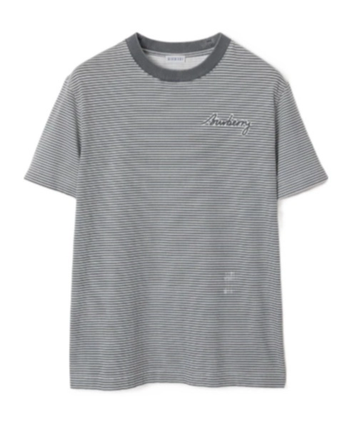 Burberry Logo Printed Striped Crewneck T-shirt - Grey