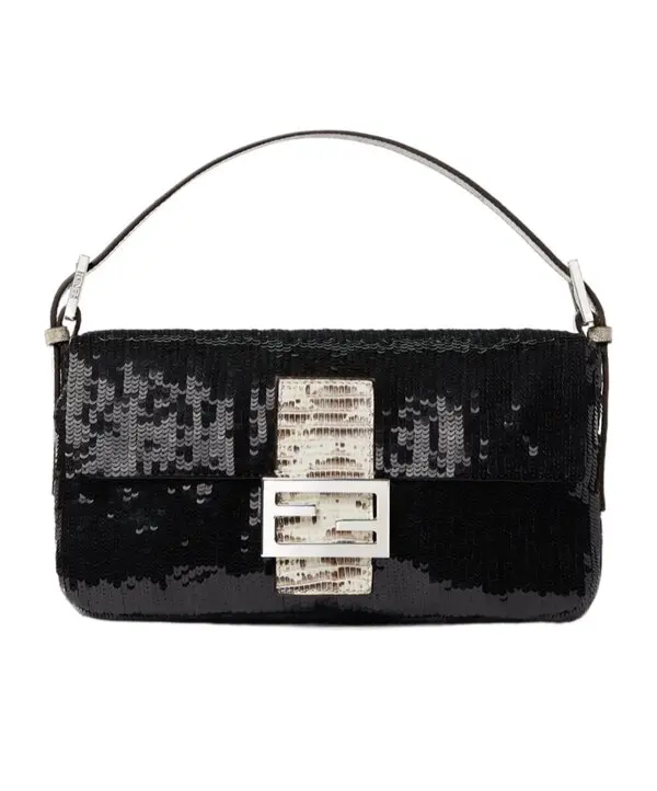 Fendi Baguette Sequin Shoulder Bag - Black
