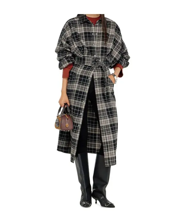 DIESEL® Midi Dress In Check Flannel With Wide Belt