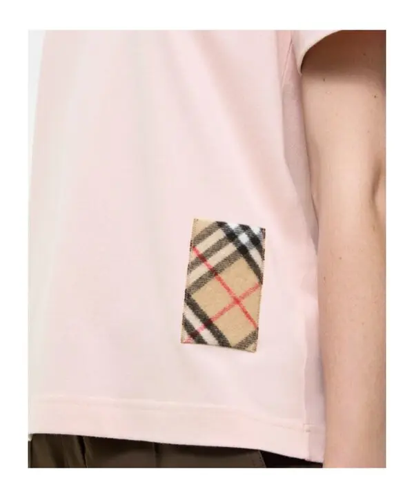Burberry Crewneck T-shirt With House Check Patch - Pink Bouquet