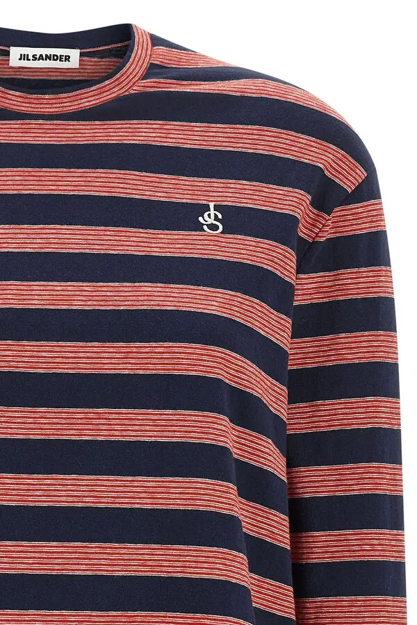 JIL SANDER Striped Embroidered Logo Long Sleeve T-shirt