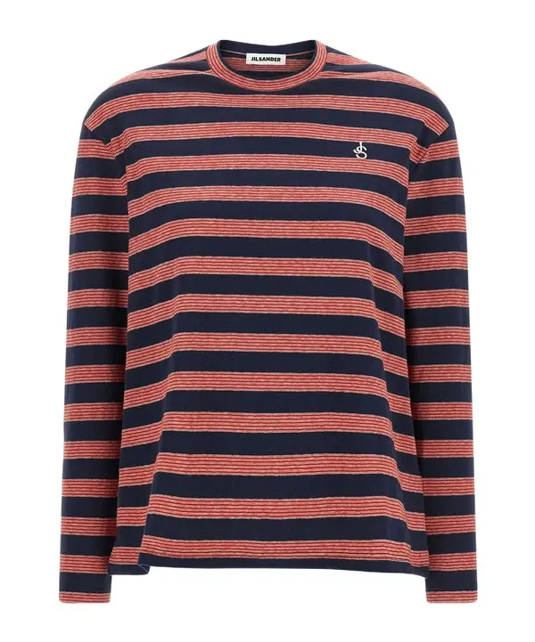 JIL SANDER Striped Embroidered Logo Long Sleeve T-shirt