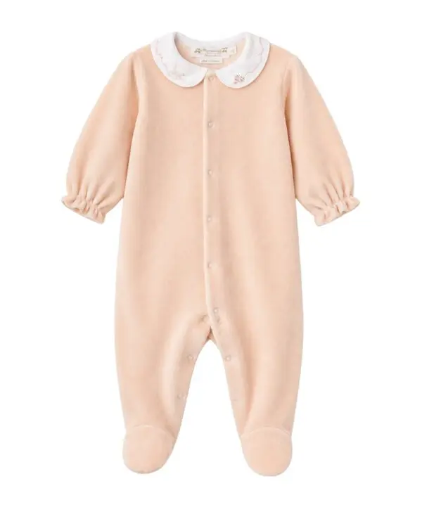 Bonpoint Tintina Velvet Footed Pajamas With Elasticated Cuffs - Pink