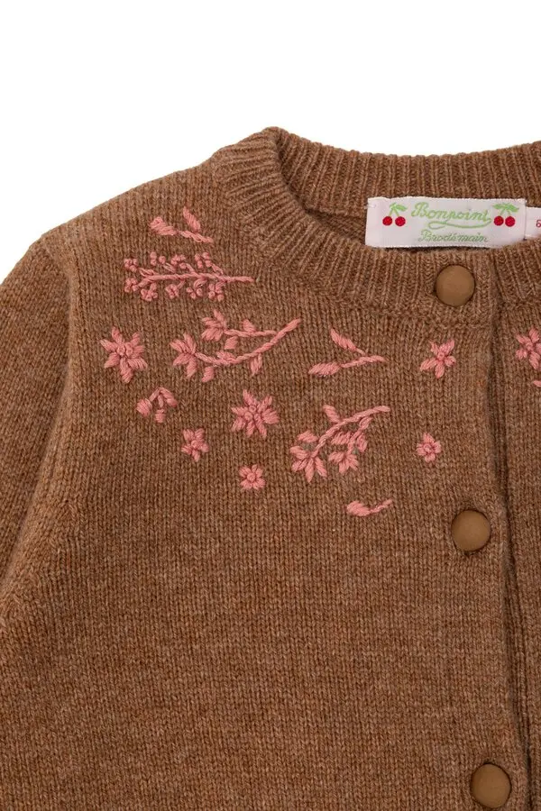 Bonpoint Crew Neck Long-sleeved Knitwear With Embroidered Details