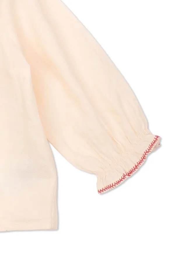 Bonpoint Long-sleeved Top With Ruffled Collar And Patterned Decoration