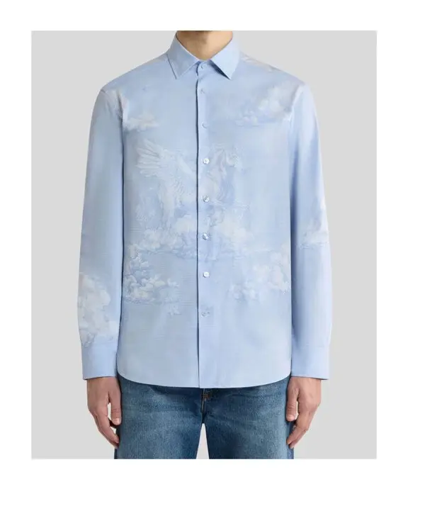 Etro Cotton Shirt With Placed Pegaso Motif