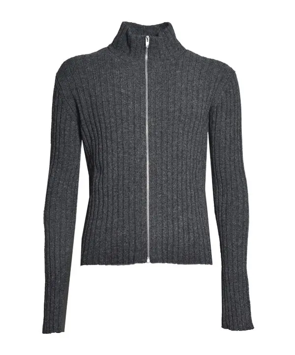 JIL SANDER Ribbed Zip-up High Neck Cardigan