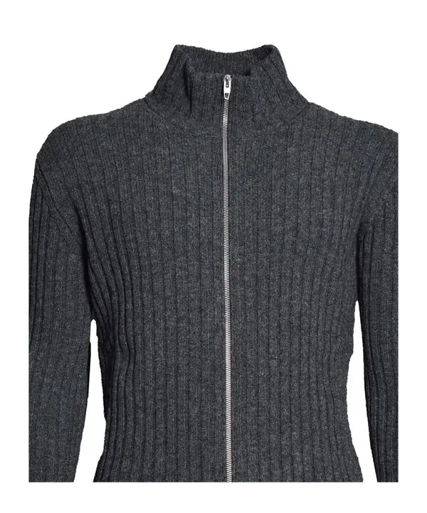 JIL SANDER Ribbed Zip-up High Neck Cardigan